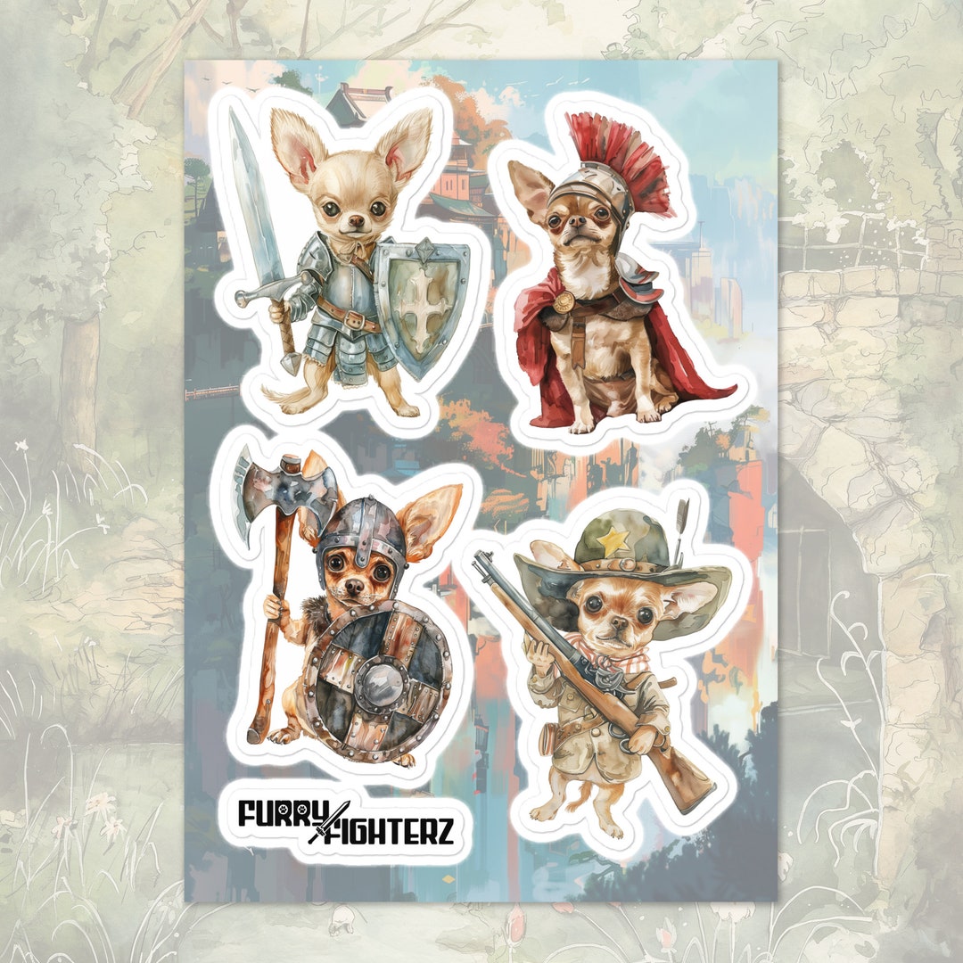 FURRY FIGHTERZ: Tiny Titans Chihuahua Stickers - Spartan, Infantryman ...