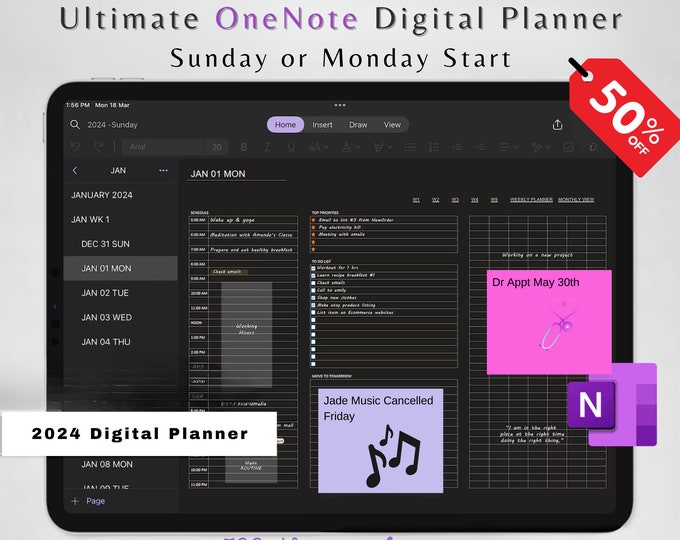 Onenote Planner, 2024 Digital Planner, Onenote Template, Daily, Weekly ...