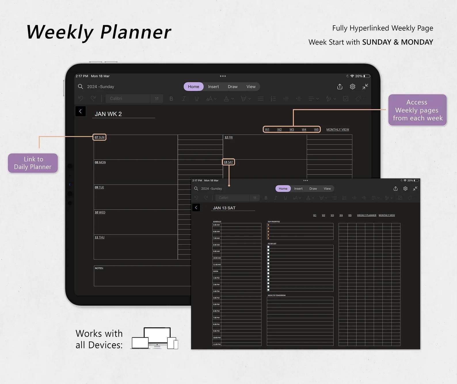 Onenote Planner, 2024 Digital Planner, Onenote Template, Daily, Weekly ...