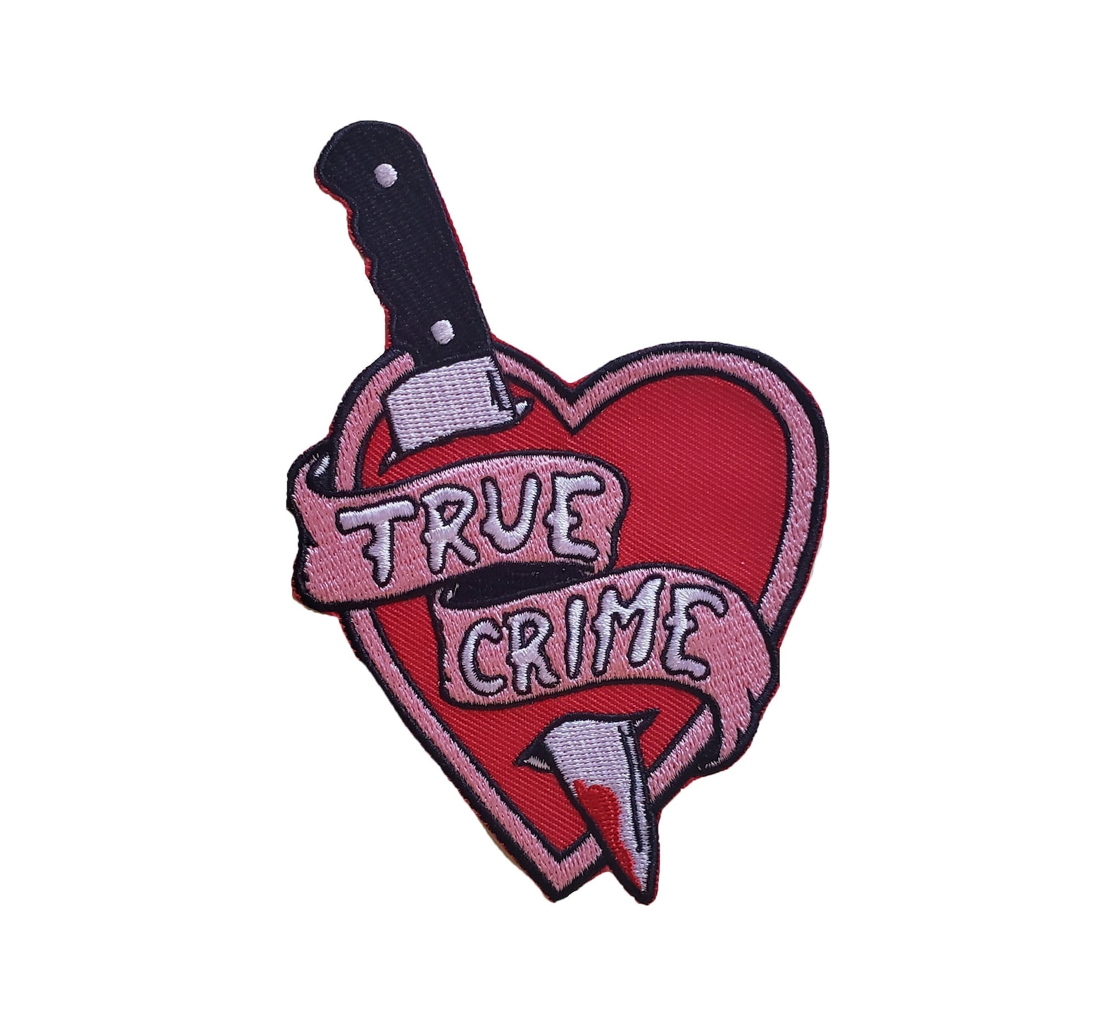 True Crime Embroidered Iron-on Patch pink OR Gray Banner - Etsy
