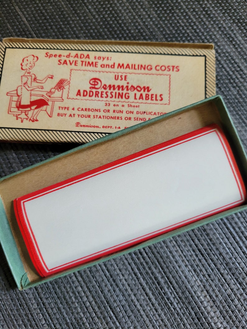 10 Old Authentic Dennison Gummed Labels W/box 4 1/16 X 1 3/4 Inches No ...