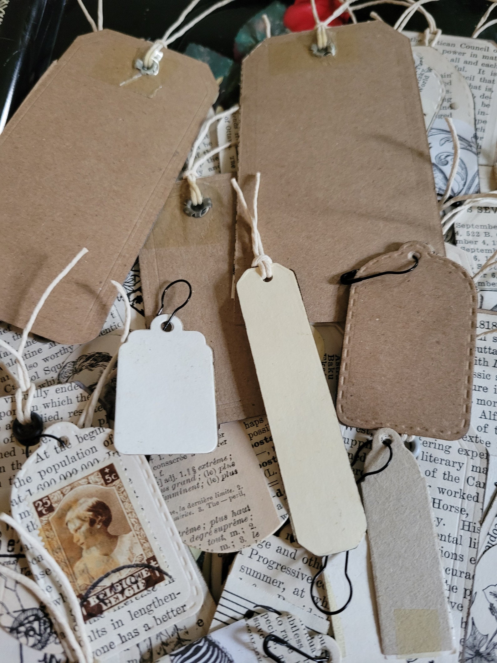 25 Vintage Neutral Handmade Grungy Tags Junk Journal Printed Ephemera ...