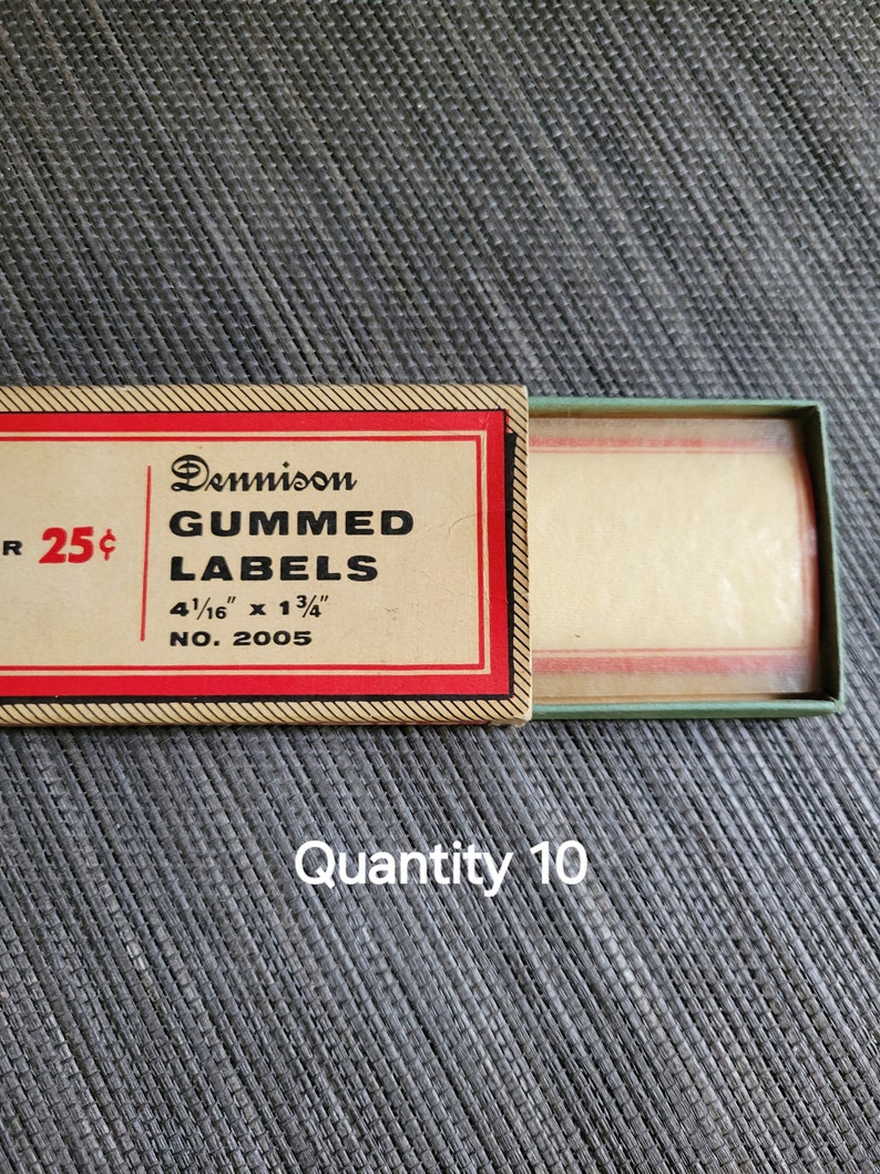 10 Old Authentic Dennison Gummed Labels W/box 4 1/16 X 1 3/4 Inches No ...