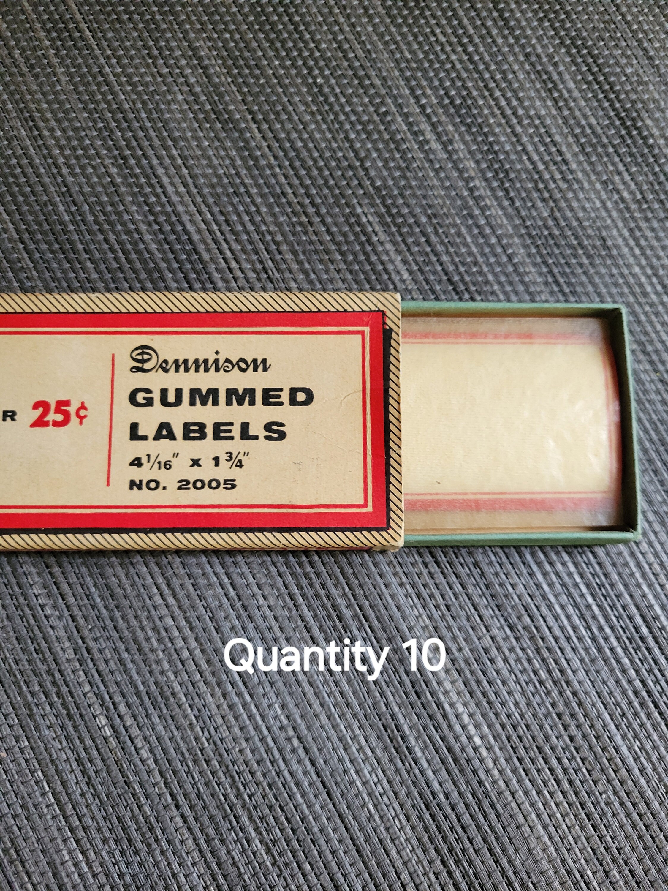 10 Old Authentic Dennison Gummed Labels W/box 4 1/16 X 1 3/4 Inches No ...