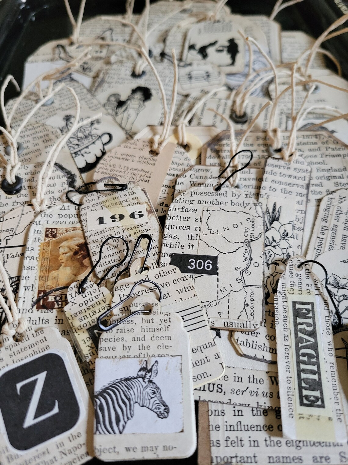 25 Vintage Neutral Handmade Grungy Tags Junk Journal Printed Ephemera ...