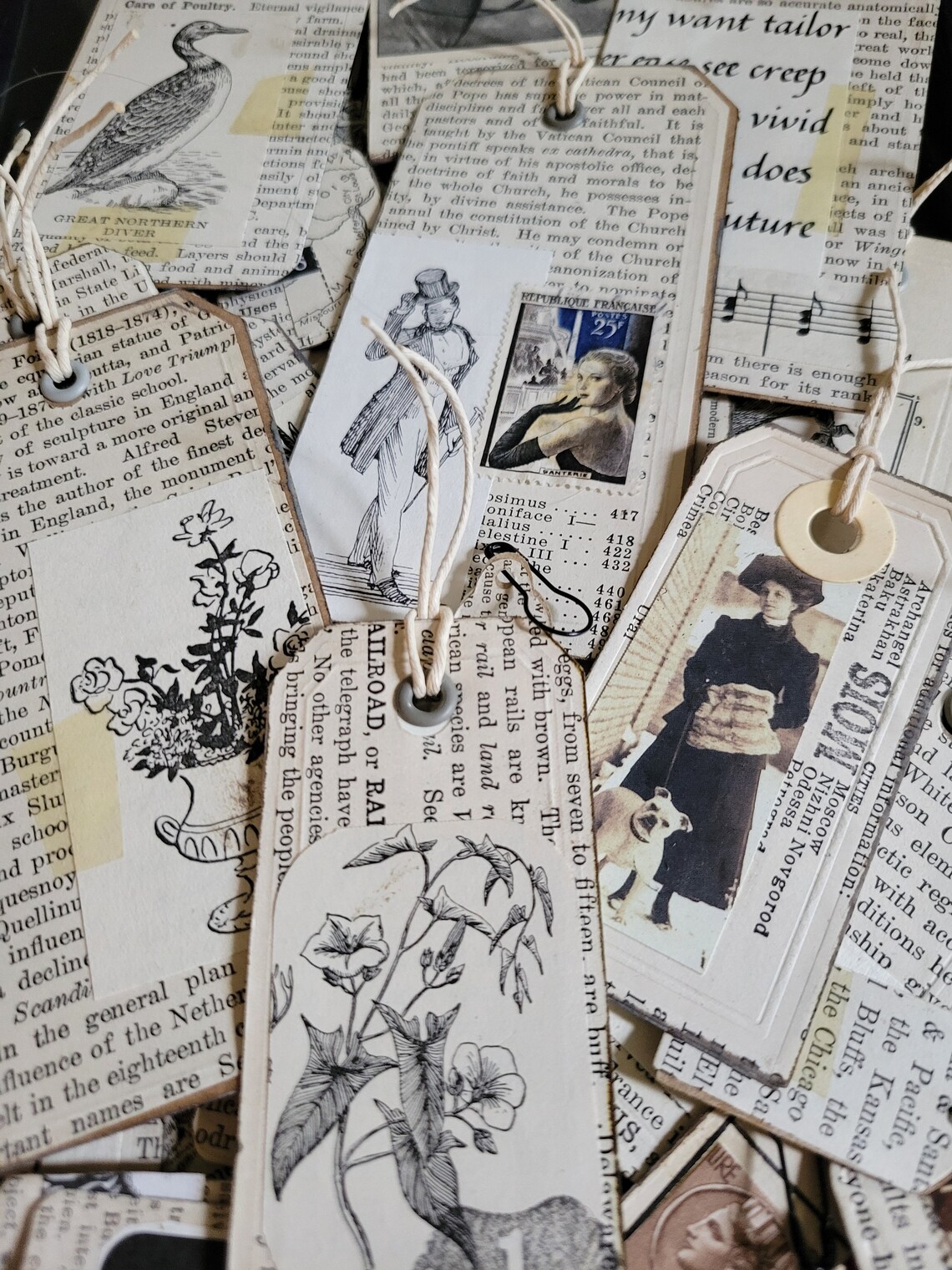 25 Vintage Neutral Handmade Grungy Tags Junk Journal Printed Ephemera ...