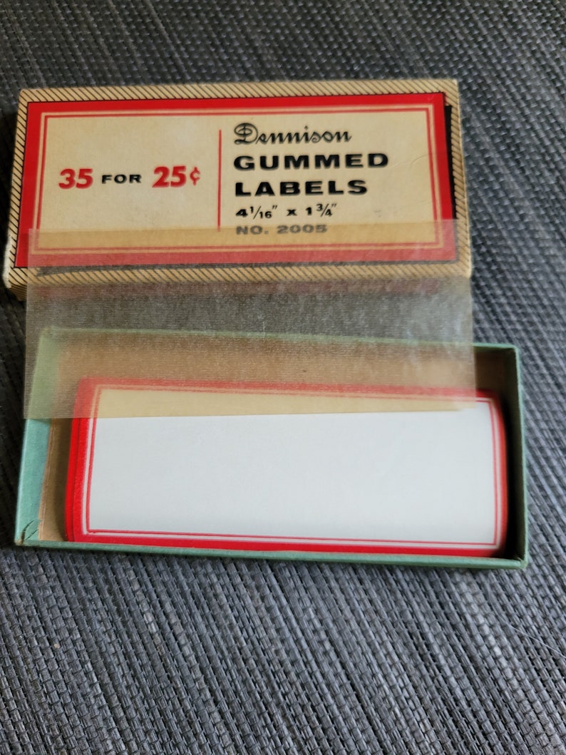 10 Old Authentic Dennison Gummed Labels W/box 4 1/16 X 1 3/4 Inches No ...