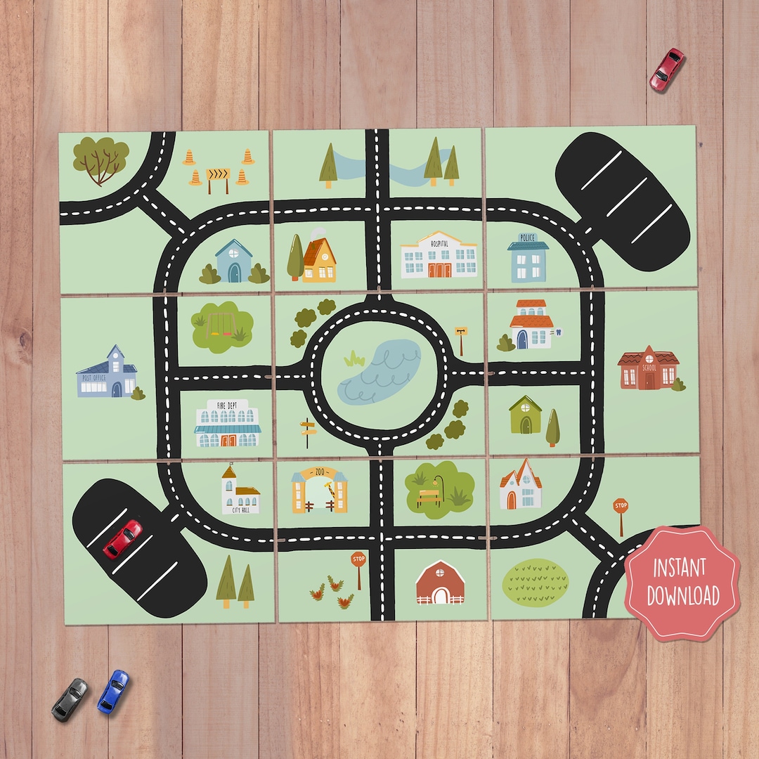 Car Play Mat Printable, Printable Road Map, Printable Road Play Mat ...