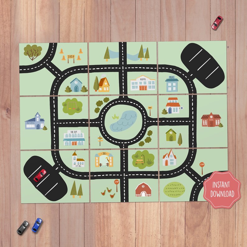 Car Play Mat Printable, Printable Road Map, Printable Road Play Mat ...
