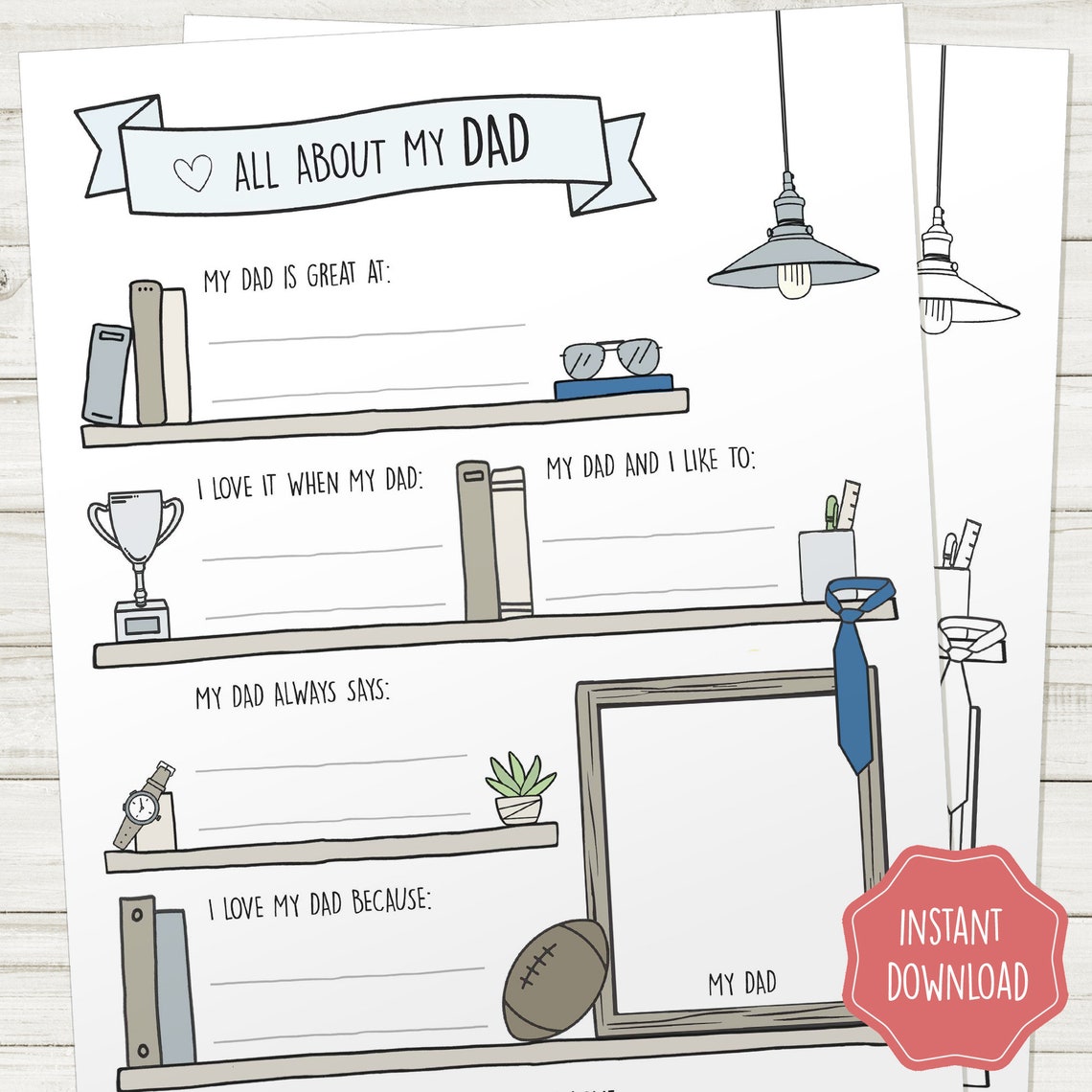 Fathers Day Printable, All About My Dad, Fathers Day Gift, Father's Day ...