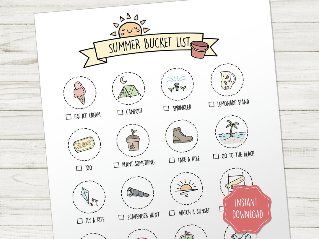 Summer Checklist Printable, Kids Summer Activities, Summer Bucket List ...