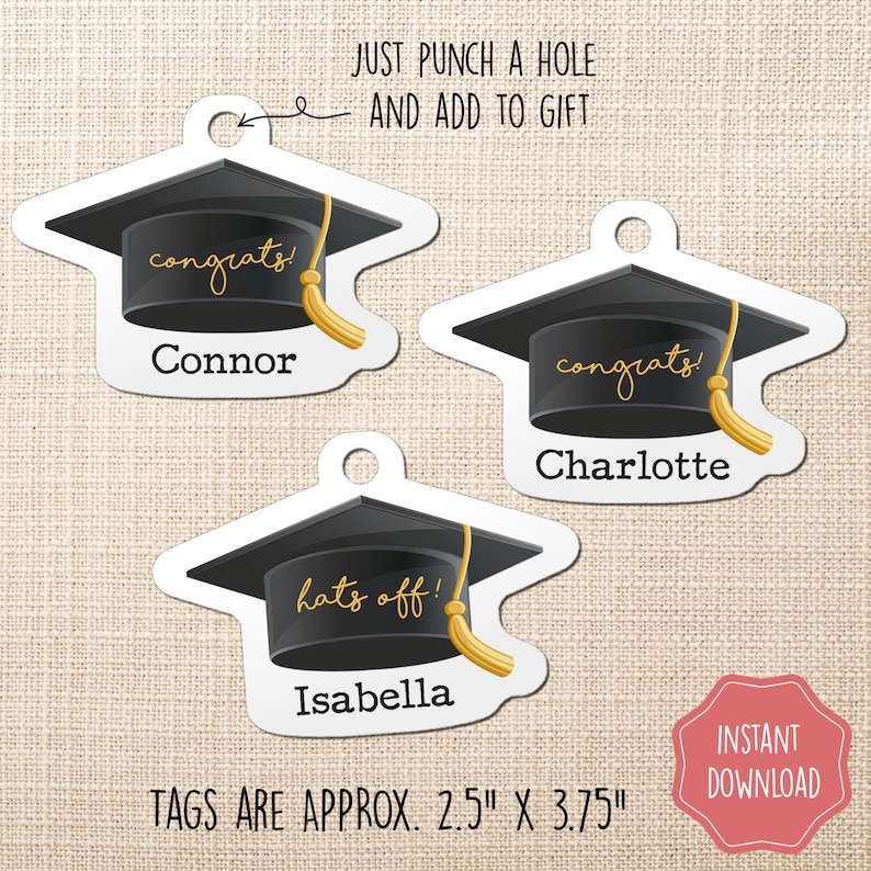 Printable Graduation Gift Tag, Graduation Tag, Editable Graduation Cap ...