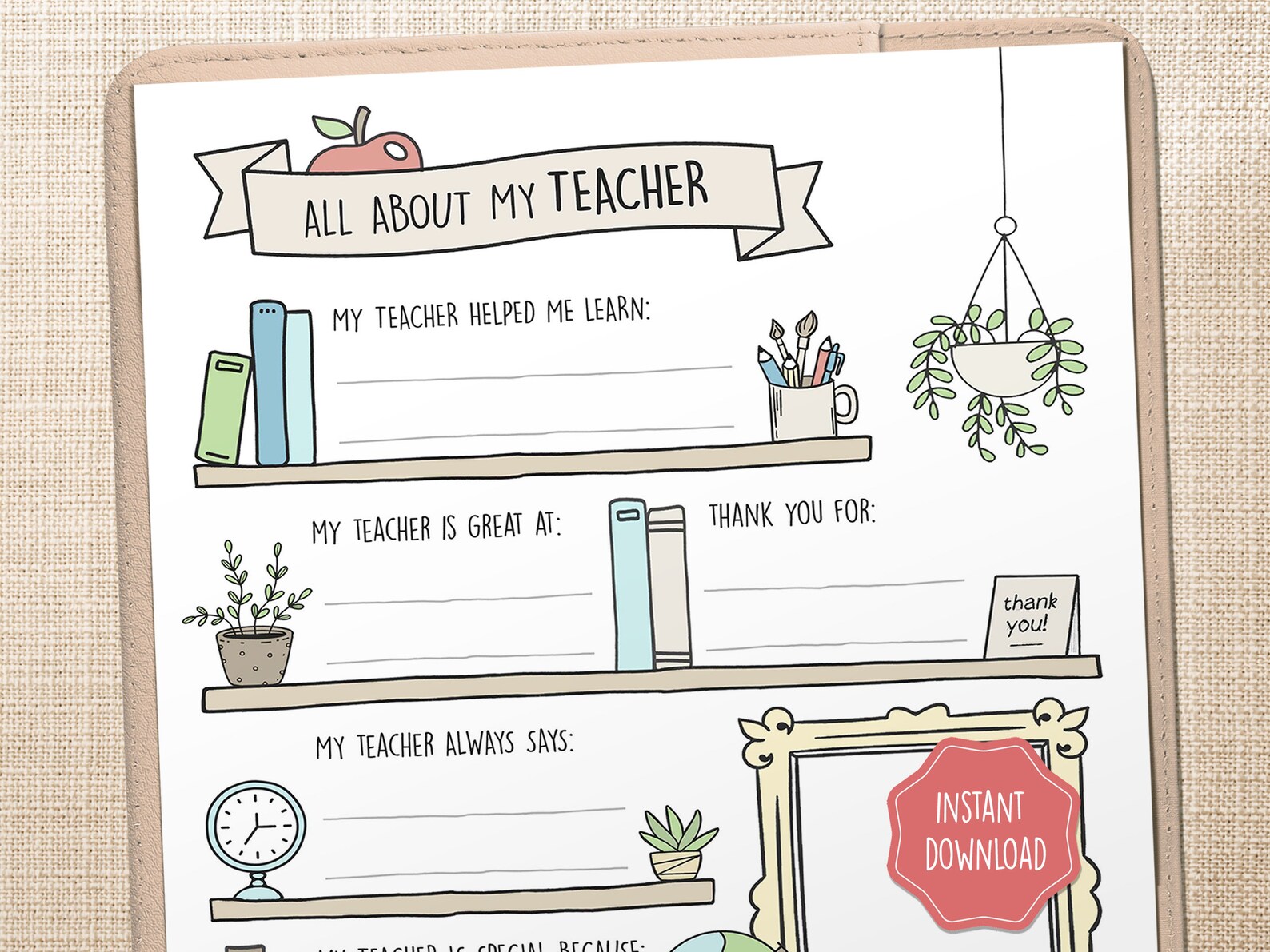 Teacher Appreciation Printable, Teacher Gift, Teacher Thank You Gift ...