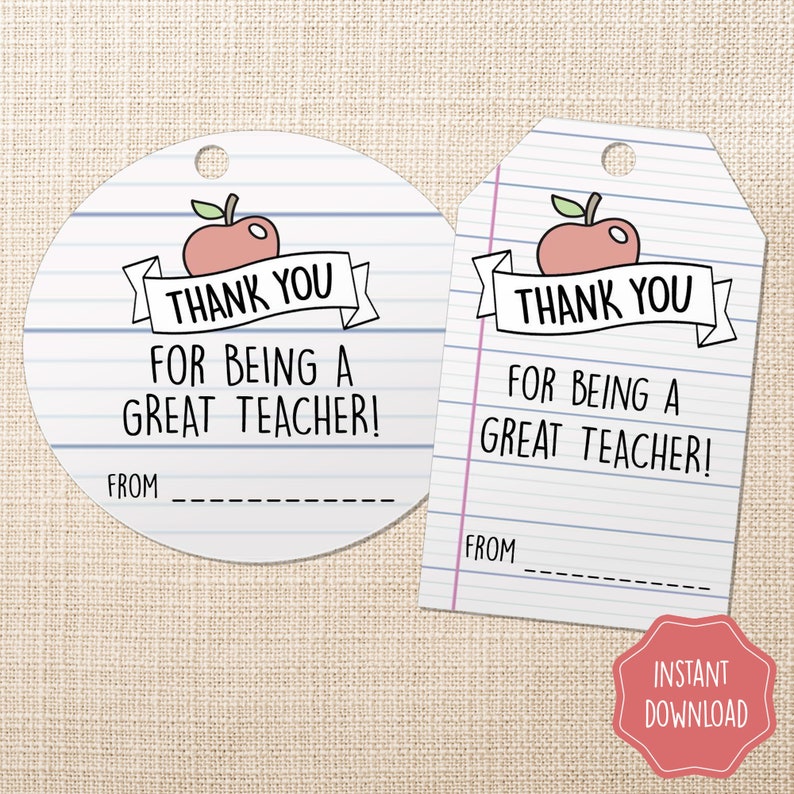 Printable Teacher Gift Tag, Teacher Appreciation Tag, Teacher Thank You ...