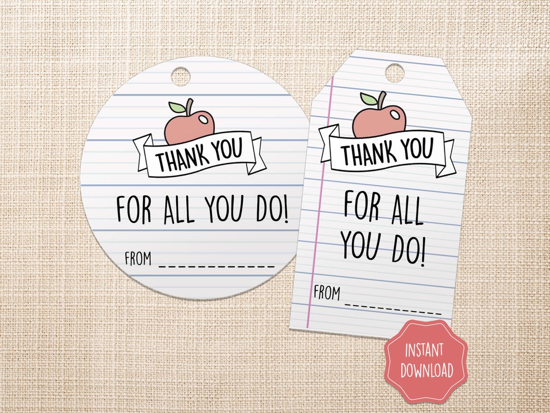 Printable Teacher Gift Tag, Teacher Appreciation Tag, Teacher Thank You ...