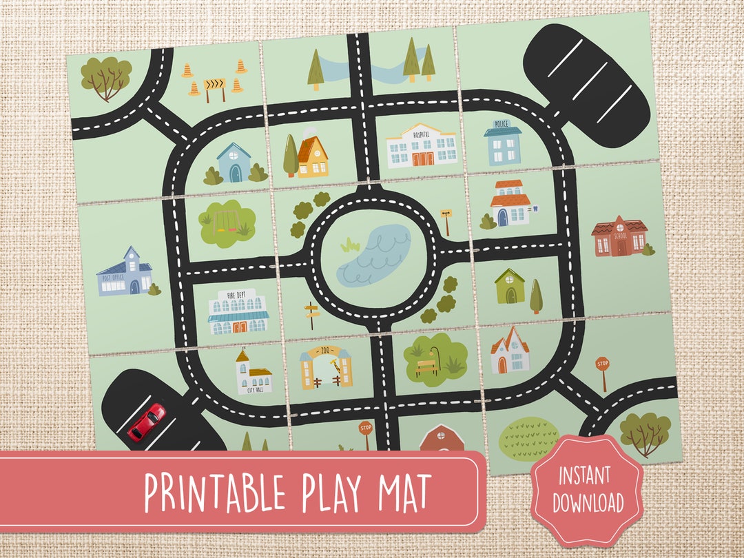 Car Play Mat Printable, Printable Road Map, Printable Road Play Mat ...