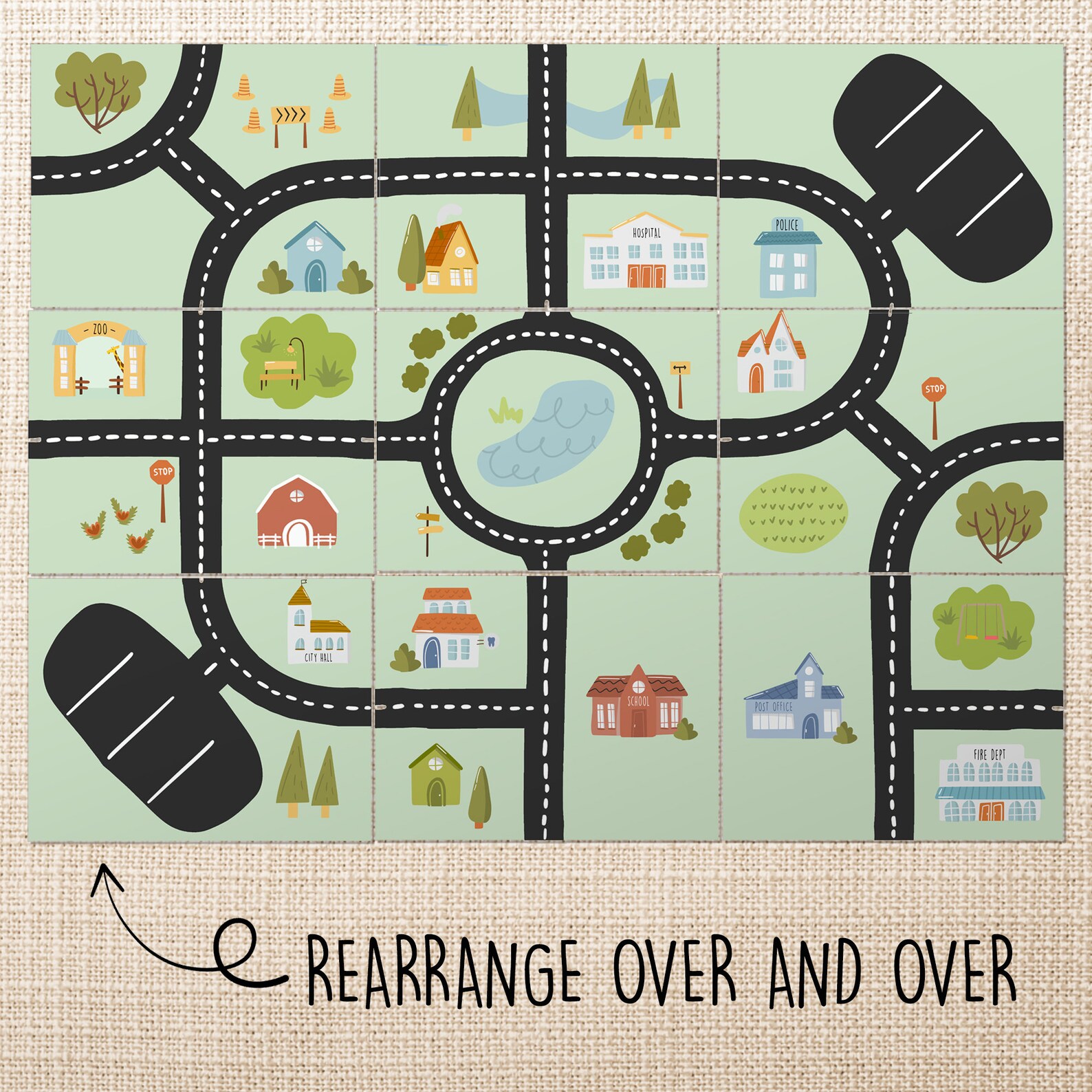 Car Play Mat Printable, Printable Road Map, Printable Road Play Mat ...