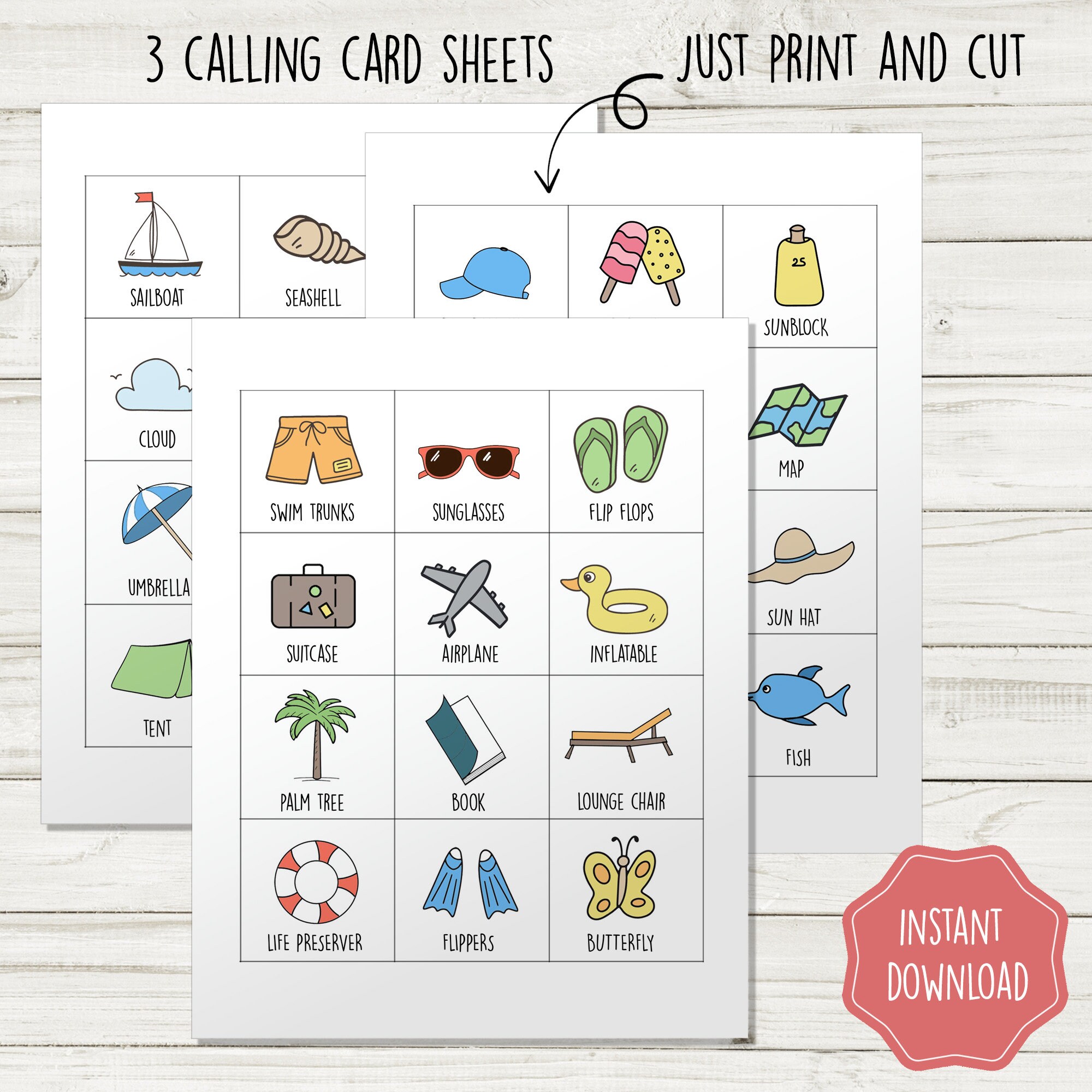 Summer Bingo, 30 Summer Bingo Cards, Summer Activity, Summer Game, Kid ...