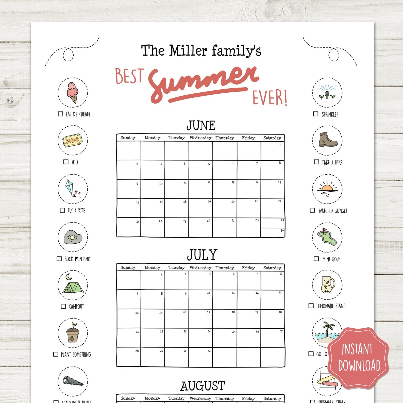 Printable Summer Countdown Poster, Summer Calendar Poster, Kids Summer ...
