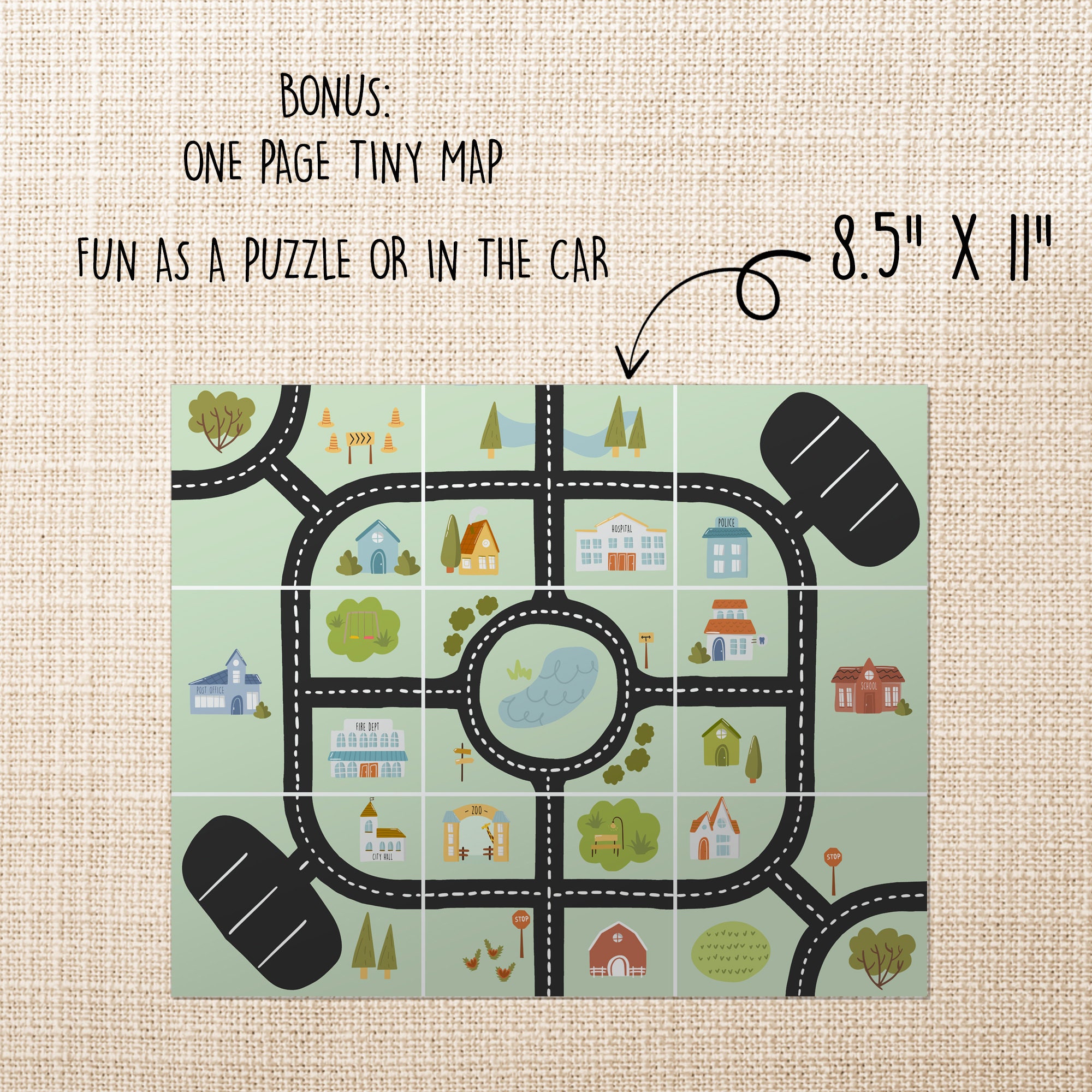 Car Play Mat Printable, Printable Road Map, Printable Road Play Mat ...