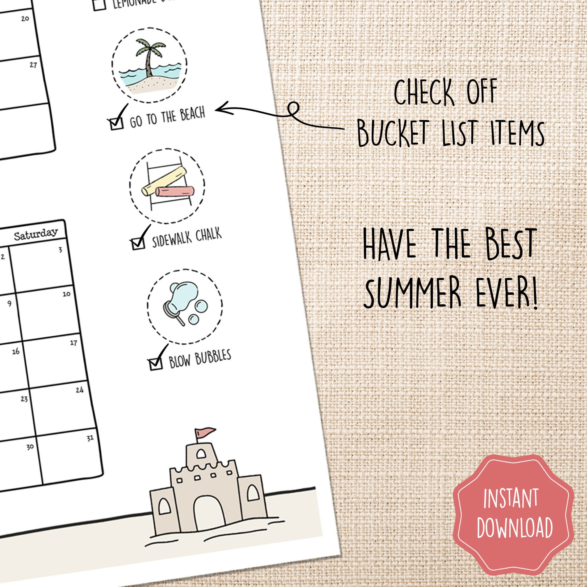 Printable Summer Countdown Poster, Summer Calendar Poster, Kids Summer ...