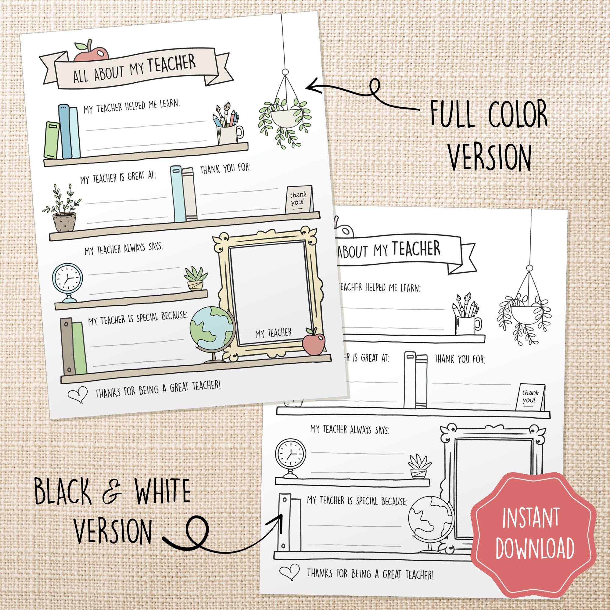 Teacher Appreciation Printable, Teacher Gift, Teacher Thank You Gift ...