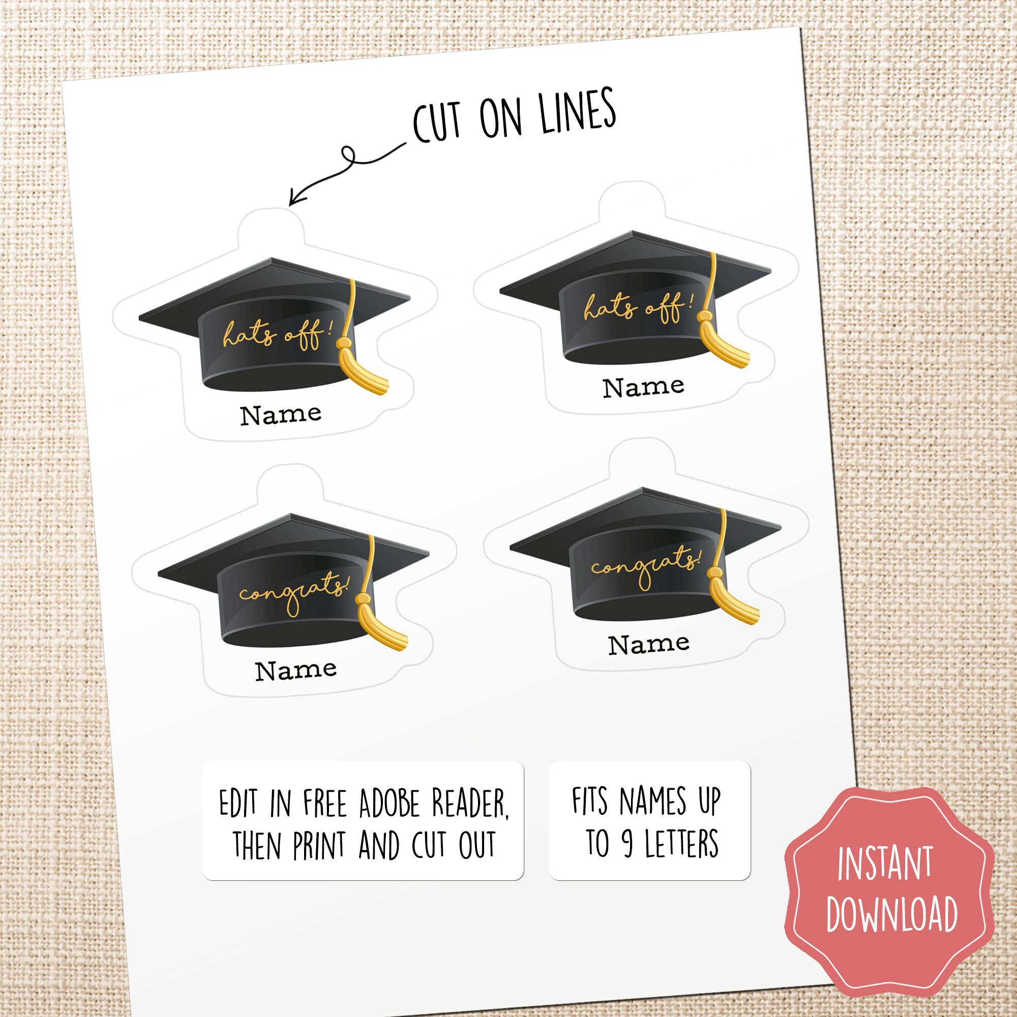 Printable Graduation Gift Tag, Graduation Tag, Editable Graduation Cap ...