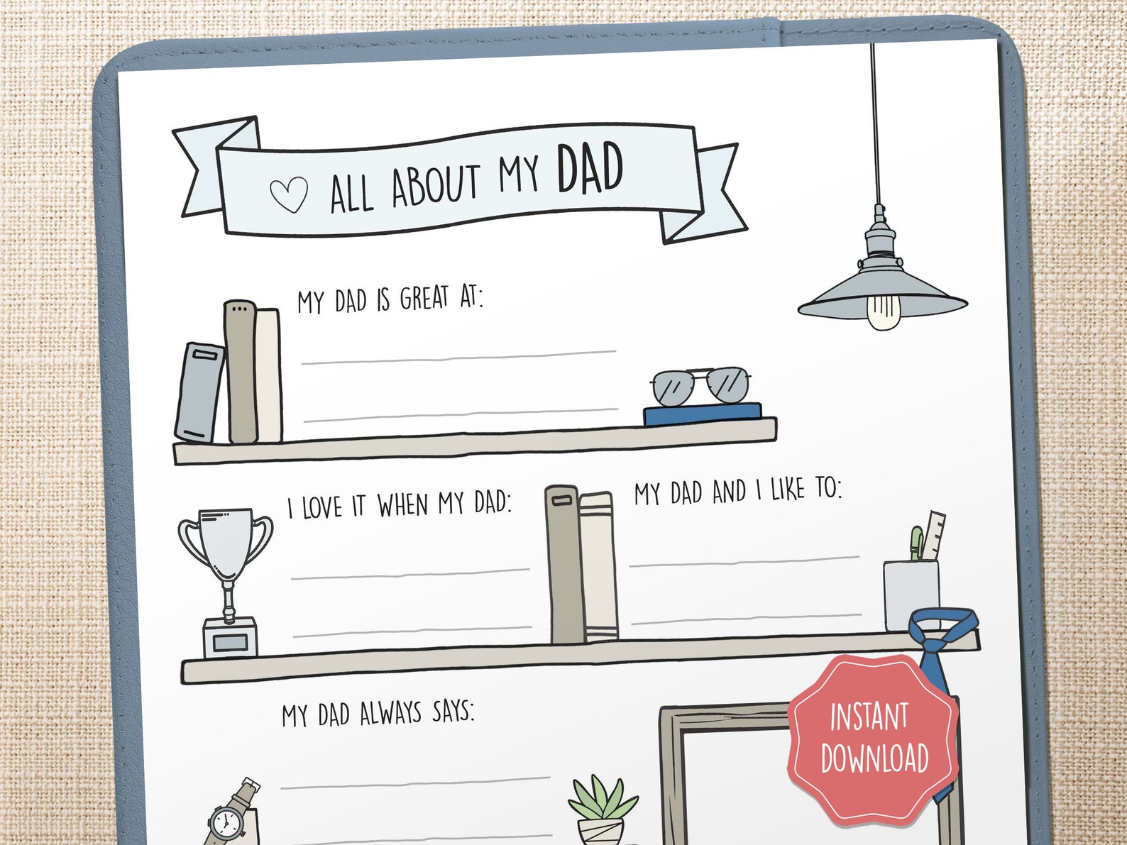 Fathers Day Printable, All About My Dad, Fathers Day Gift, Father's Day ...