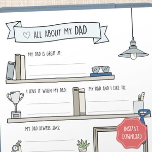 Fathers Day Printable, All About My Dad, Fathers Day Gift, Father's Day ...
