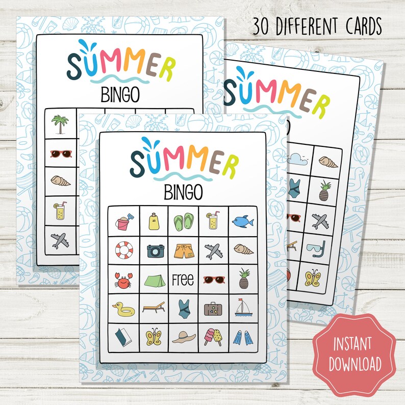 Summer Bingo, 30 Summer Bingo Cards, Summer Activity, Summer Game, Kid ...
