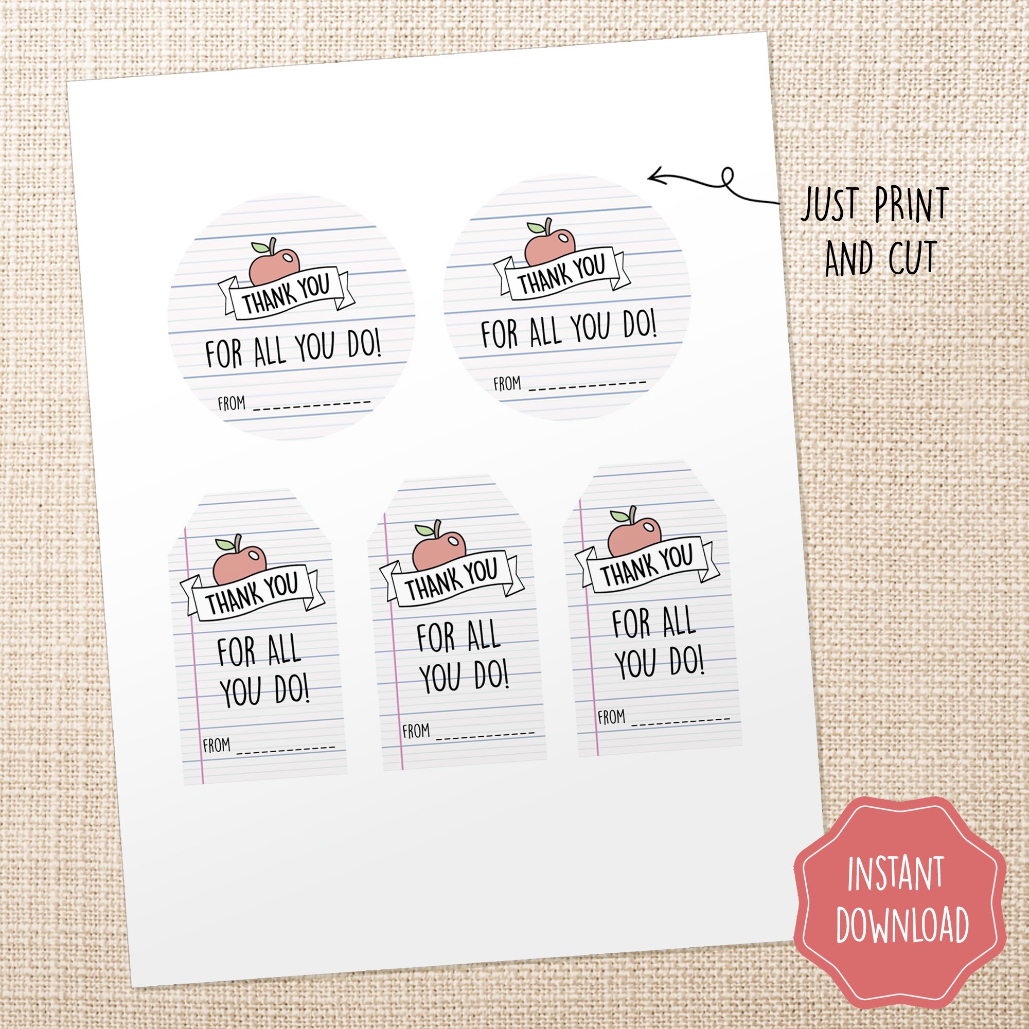 Printable Teacher Gift Tag, Teacher Appreciation Tag, Teacher Thank You ...