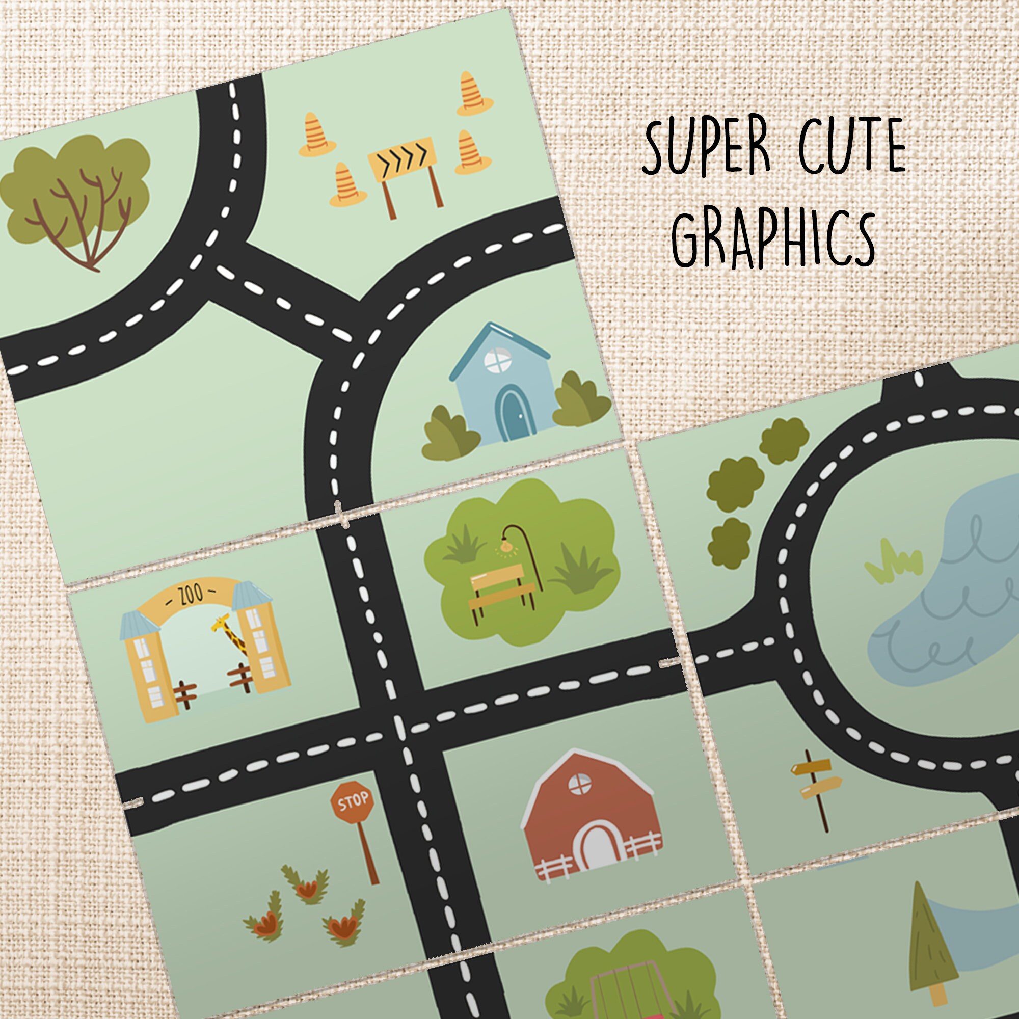 Car Play Mat Printable, Printable Road Map, Printable Road Play Mat ...