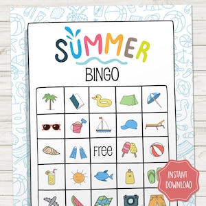 Summer Bingo, 30 Summer Bingo Cards, Summer Activity, Summer Game, Kid ...
