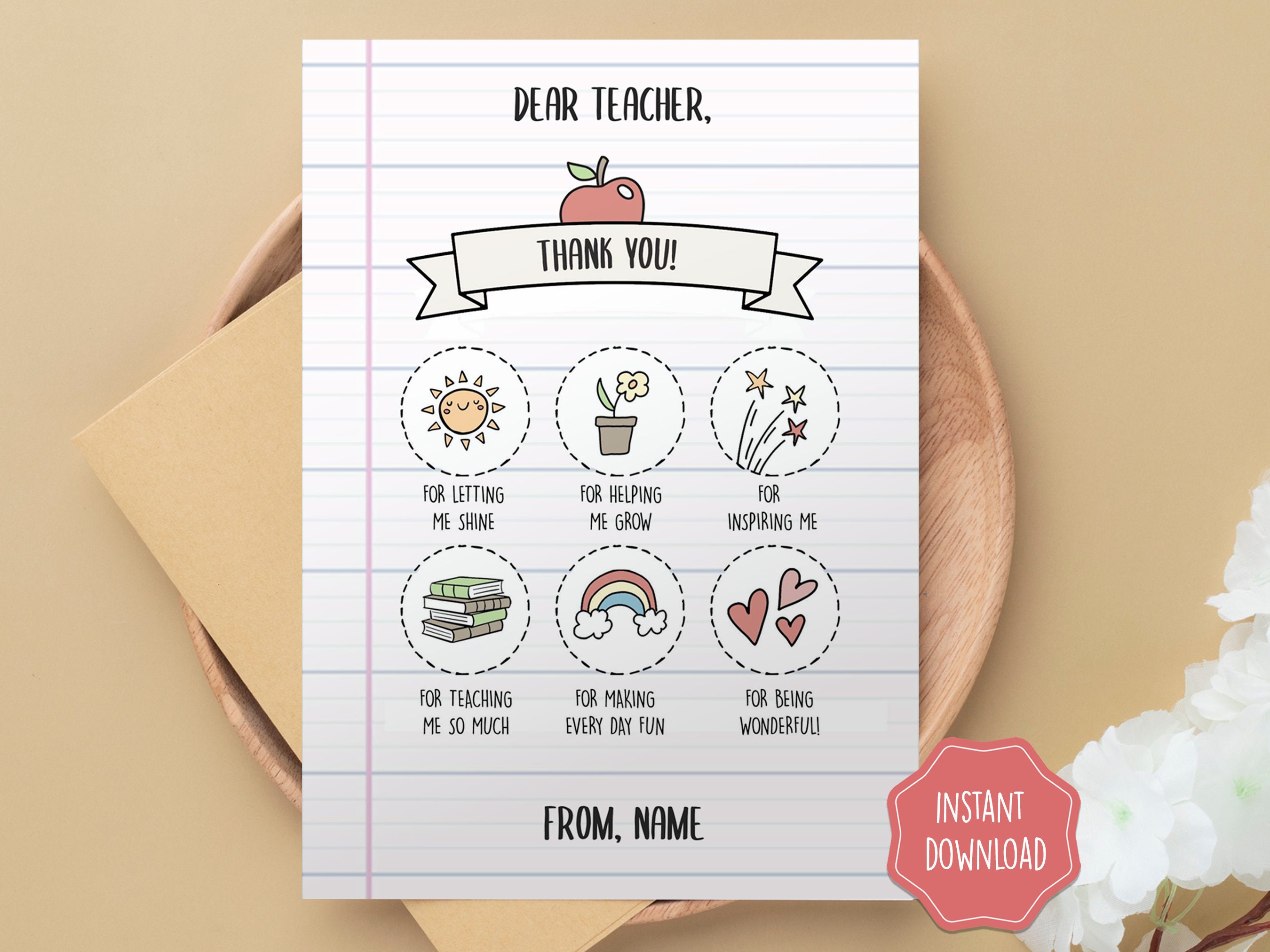 Printable Teacher Card, Teacher Appreciation Card, Editable Teacher ...