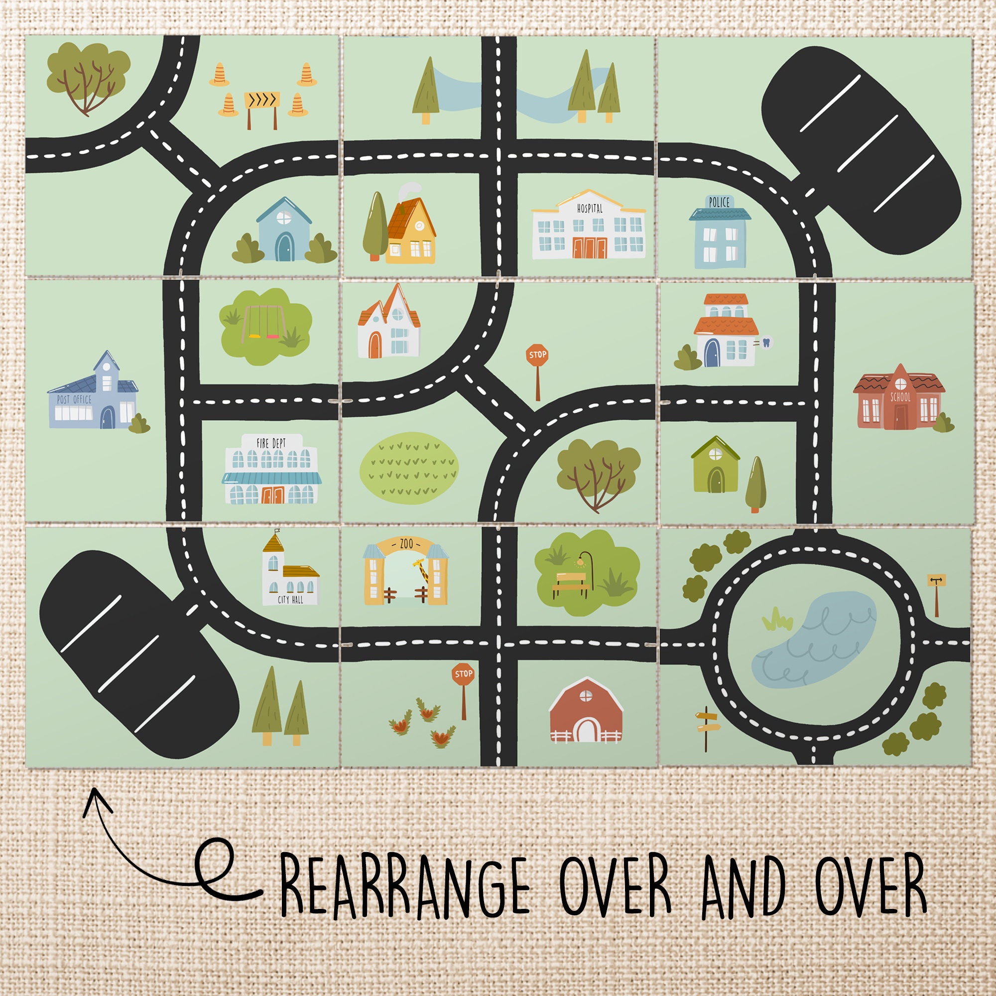 Car Play Mat Printable, Printable Road Map, Printable Road Play Mat ...