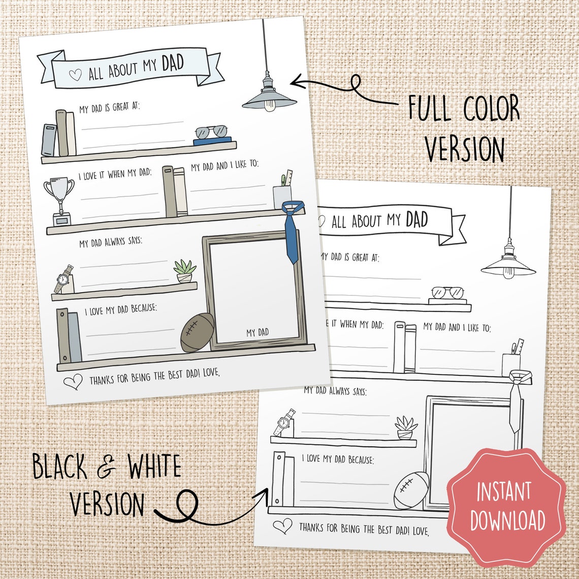 Fathers Day Printable, All About My Dad, Fathers Day Gift, Father's Day ...