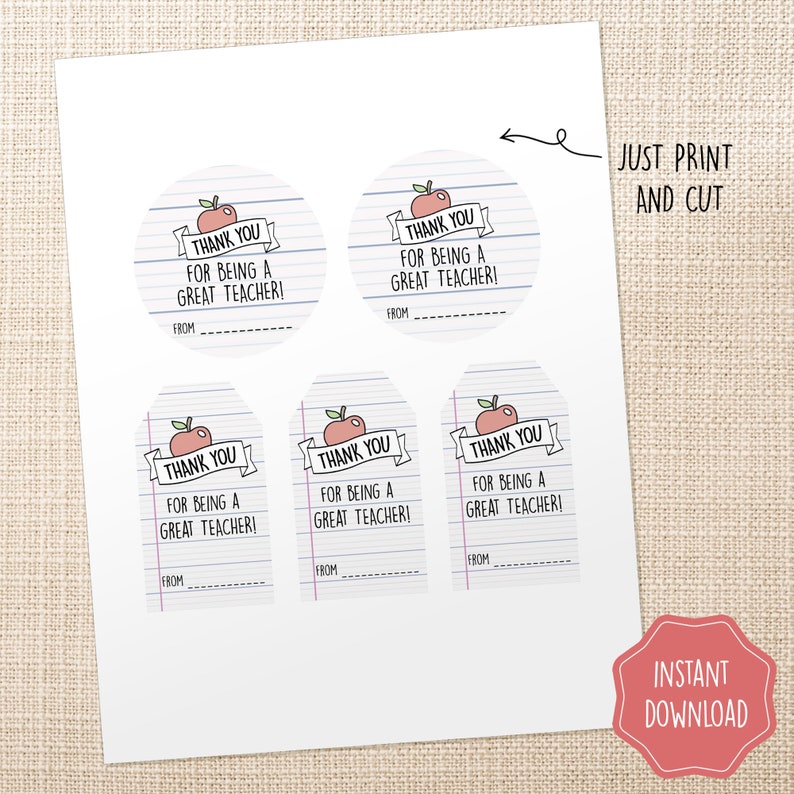 Printable Teacher Gift Tag, Teacher Appreciation Tag, Teacher Thank You ...