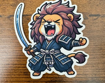 Samurai Lion Sticker, Samurai Warrior Sticker, Lion Stickers, Vinyl ...