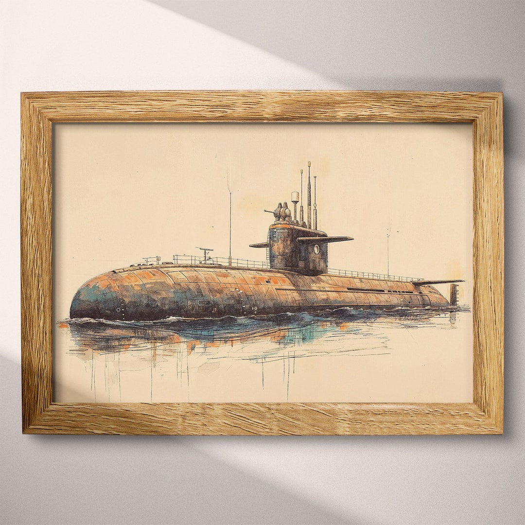 Submarine PRINTABLE Art | Marine Wall Art | Nautical Print | Beige ...