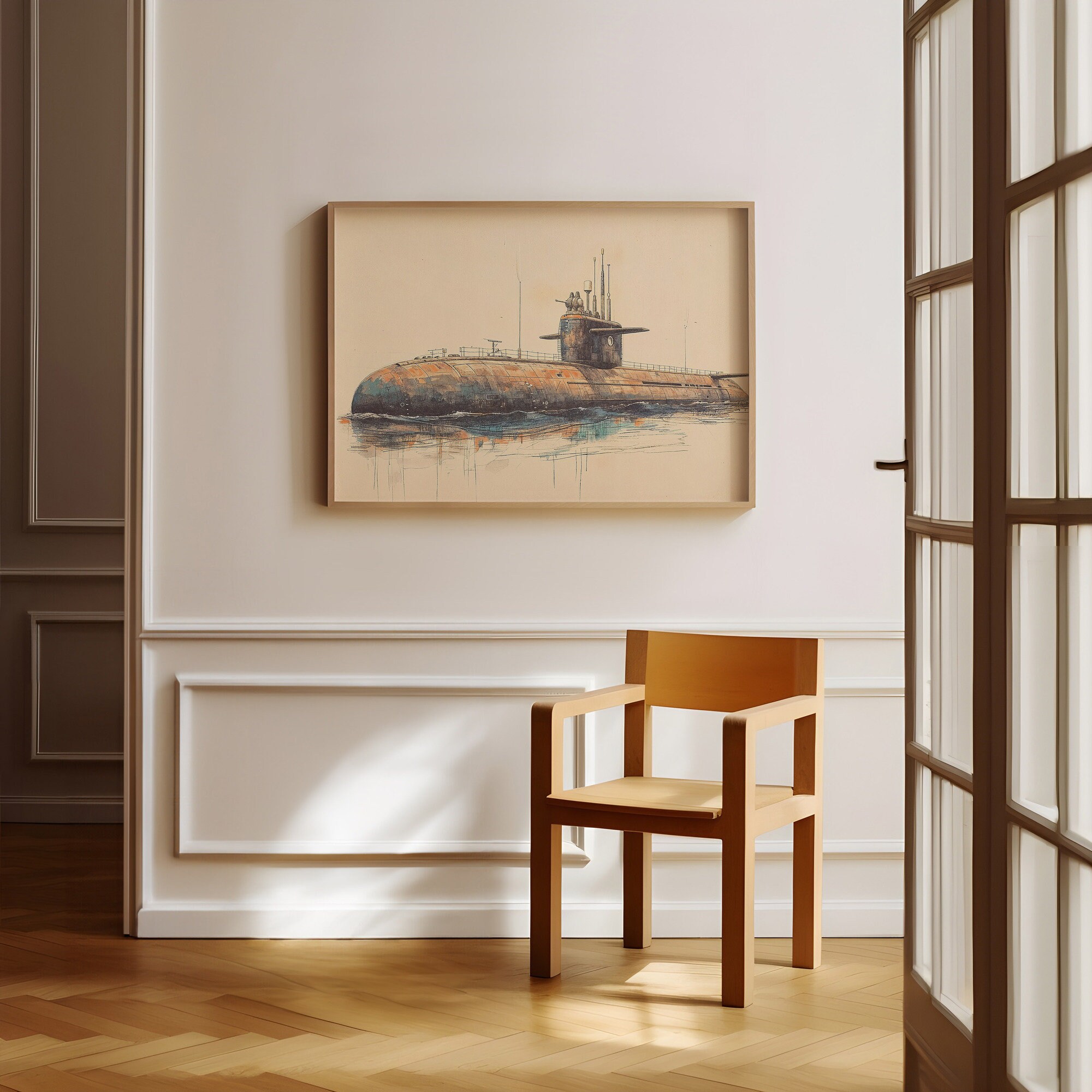Submarine PRINTABLE Art | Marine Wall Art | Nautical Print | Beige ...