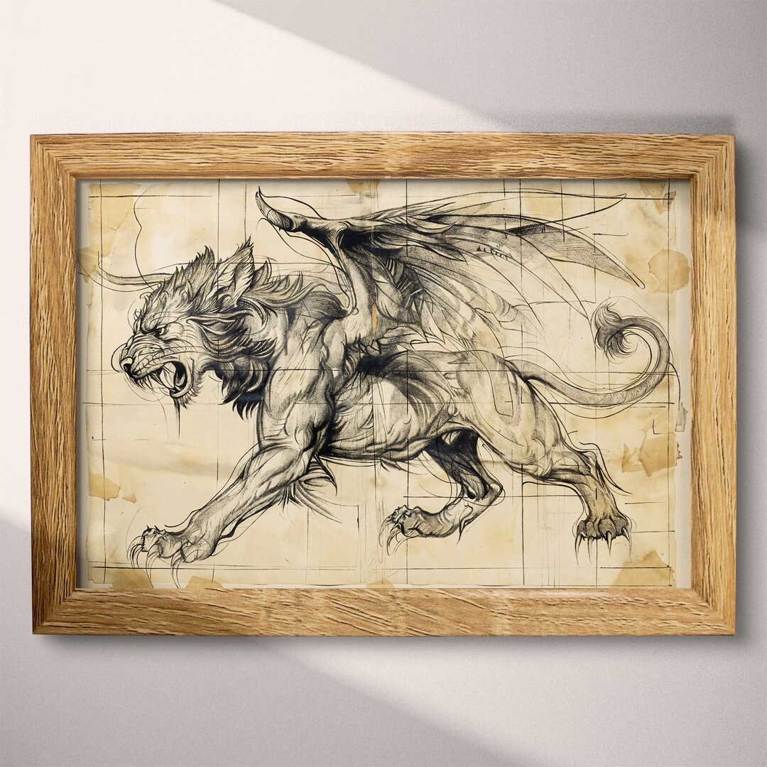 Mythical Creature PRINTABLE Art Fantasy Wall Art Beige, Black, Brown ...
