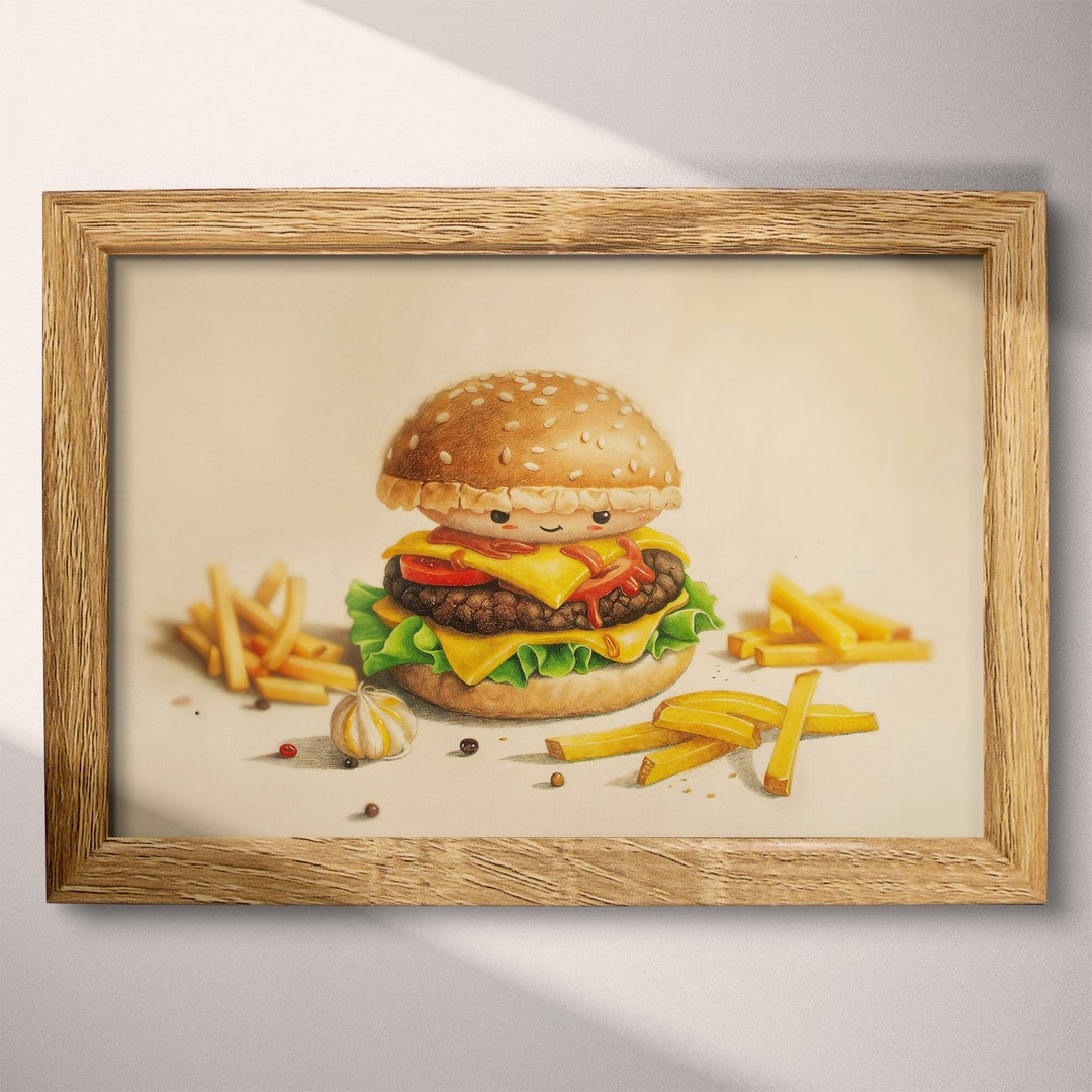 Cheeseburger PRINTABLE Art Food Wall Art Food and Drink Print Beige ...