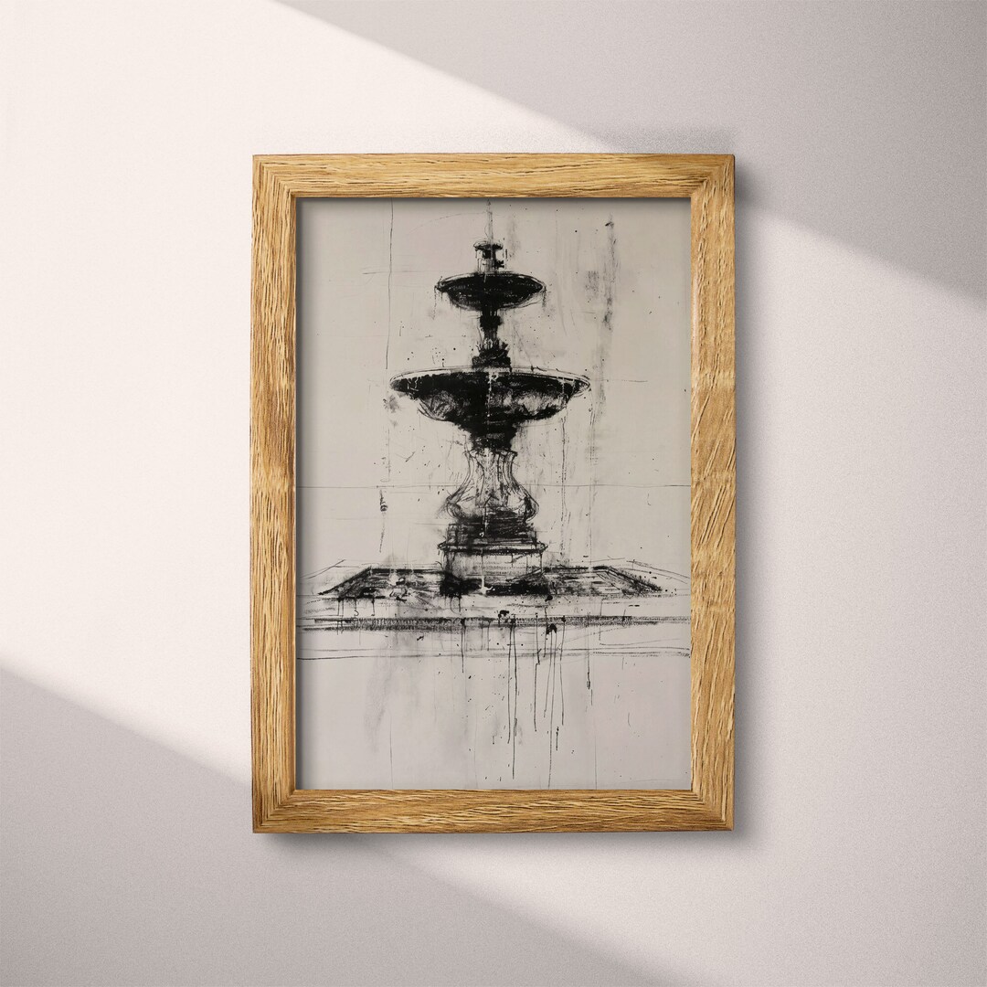 Park Fountain PRINTABLE Download Nature Decor Landscapes Print Gray and ...