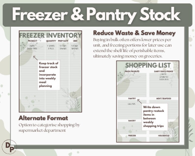 Printable Meal Planner and Grocery List, Freezer Tracker Template ...