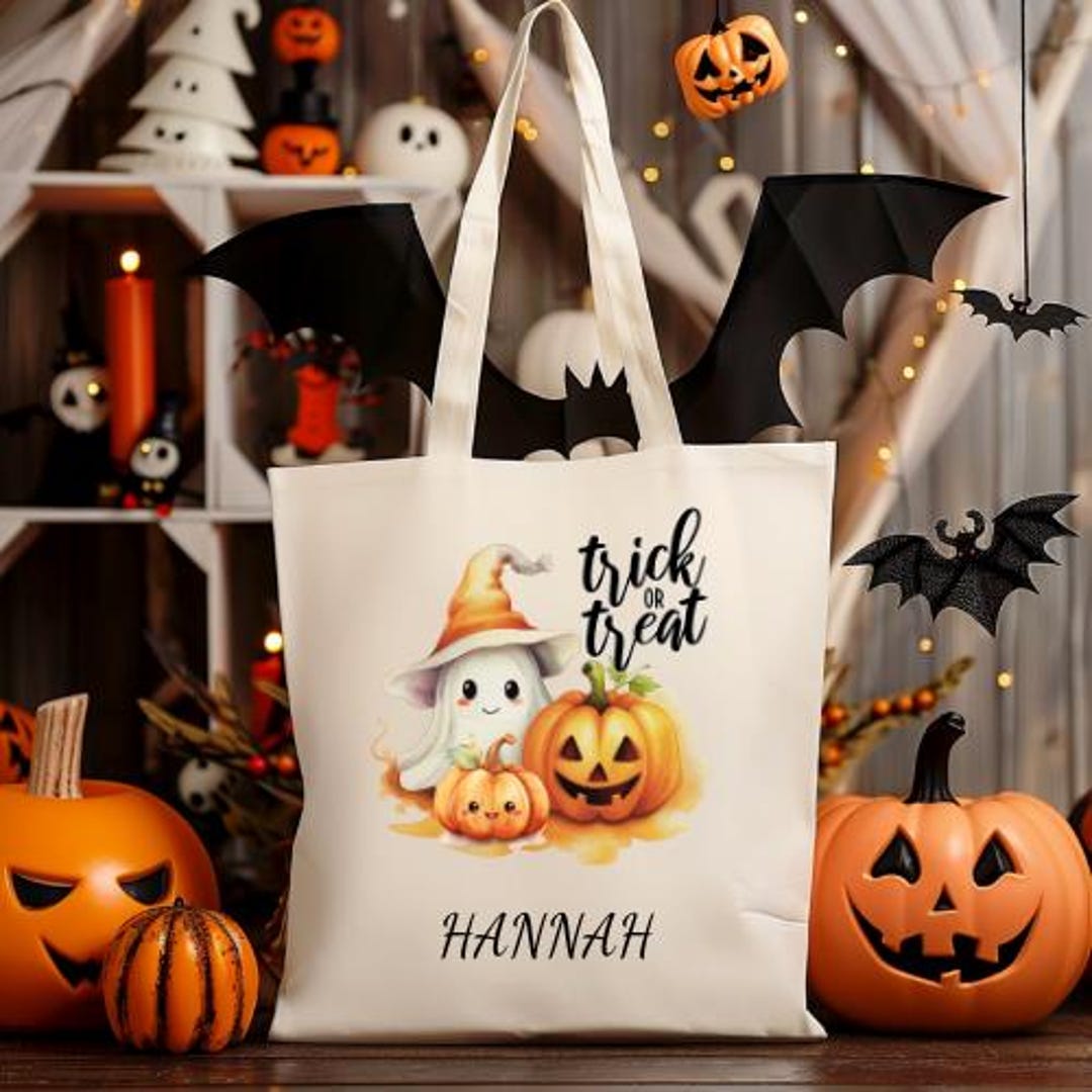Personalized Trick or Treat Bag for Kids, Halloween Candy Bag, Reusable ...