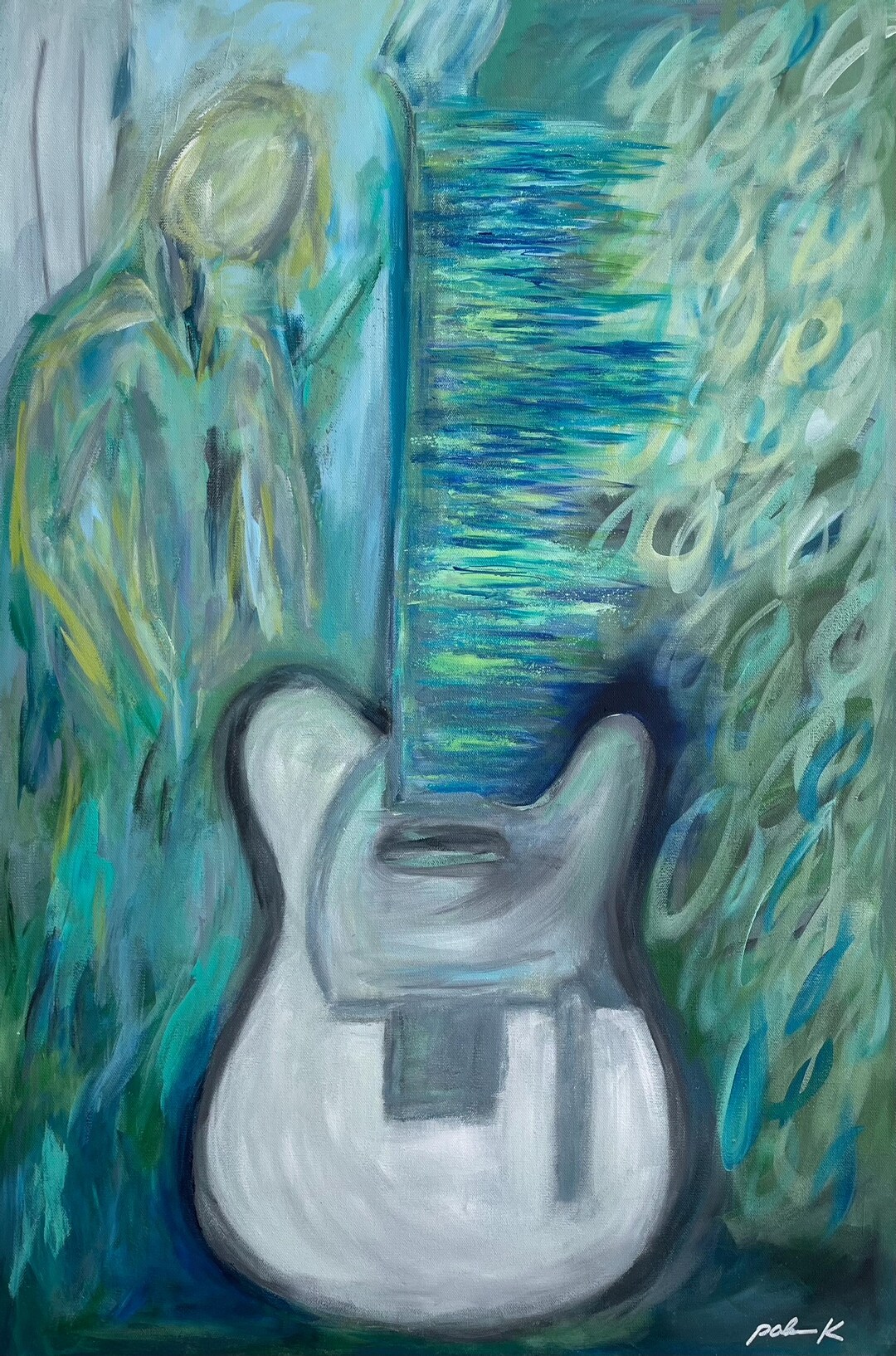 Original Telecaster Guitar Painting: Abstract Impressionism, Music Room ...