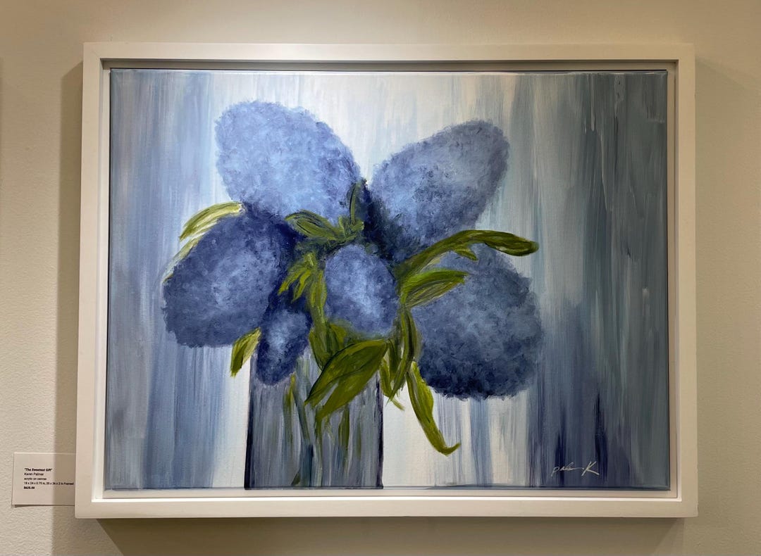 Periwinkle Blue Hydrangea Painting - Modern Floral Art in White Wood ...