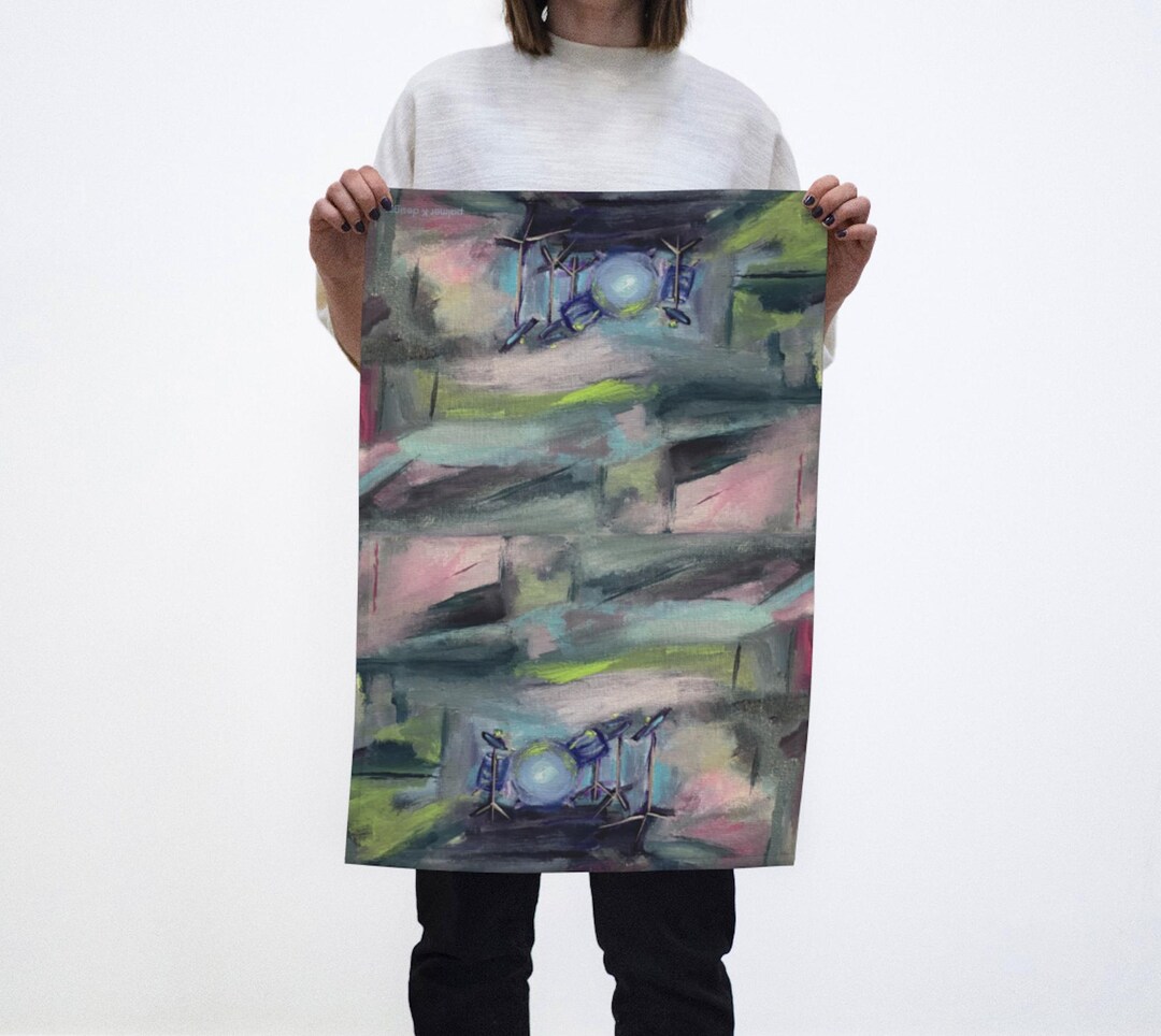 Organic Cotton Hemp Tea Towel: Abstract Drum Kit Kitchen Decor - Etsy