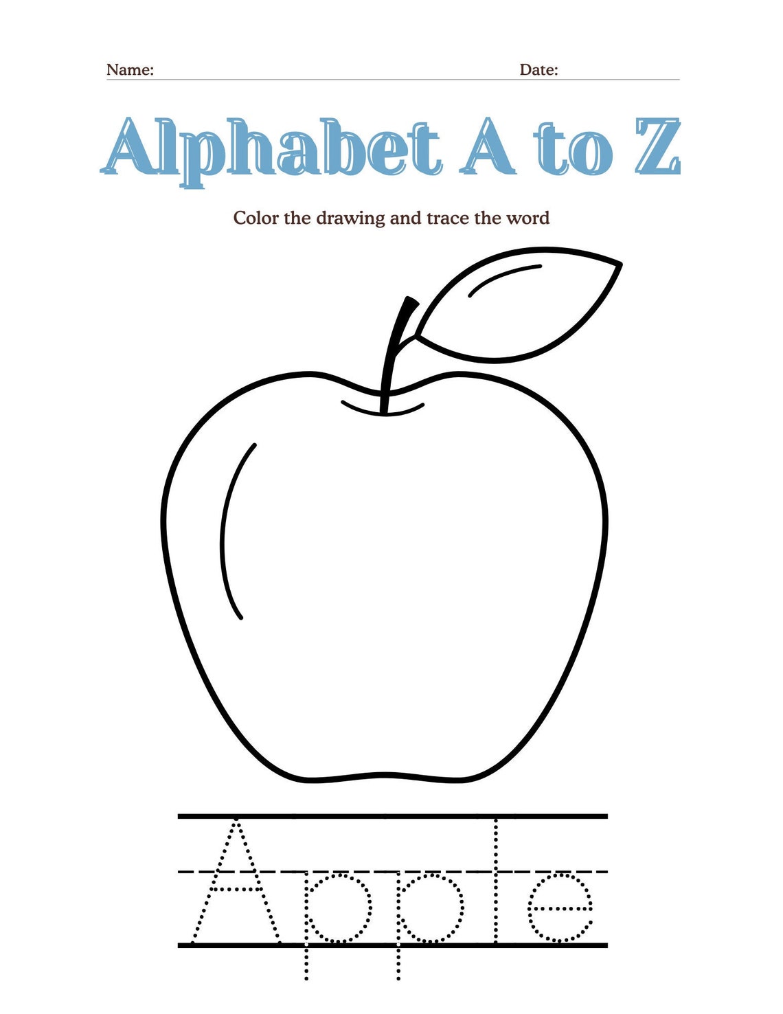 A to Z Color and Trace Alphabet Book! Color the Drawing and Trace the ...