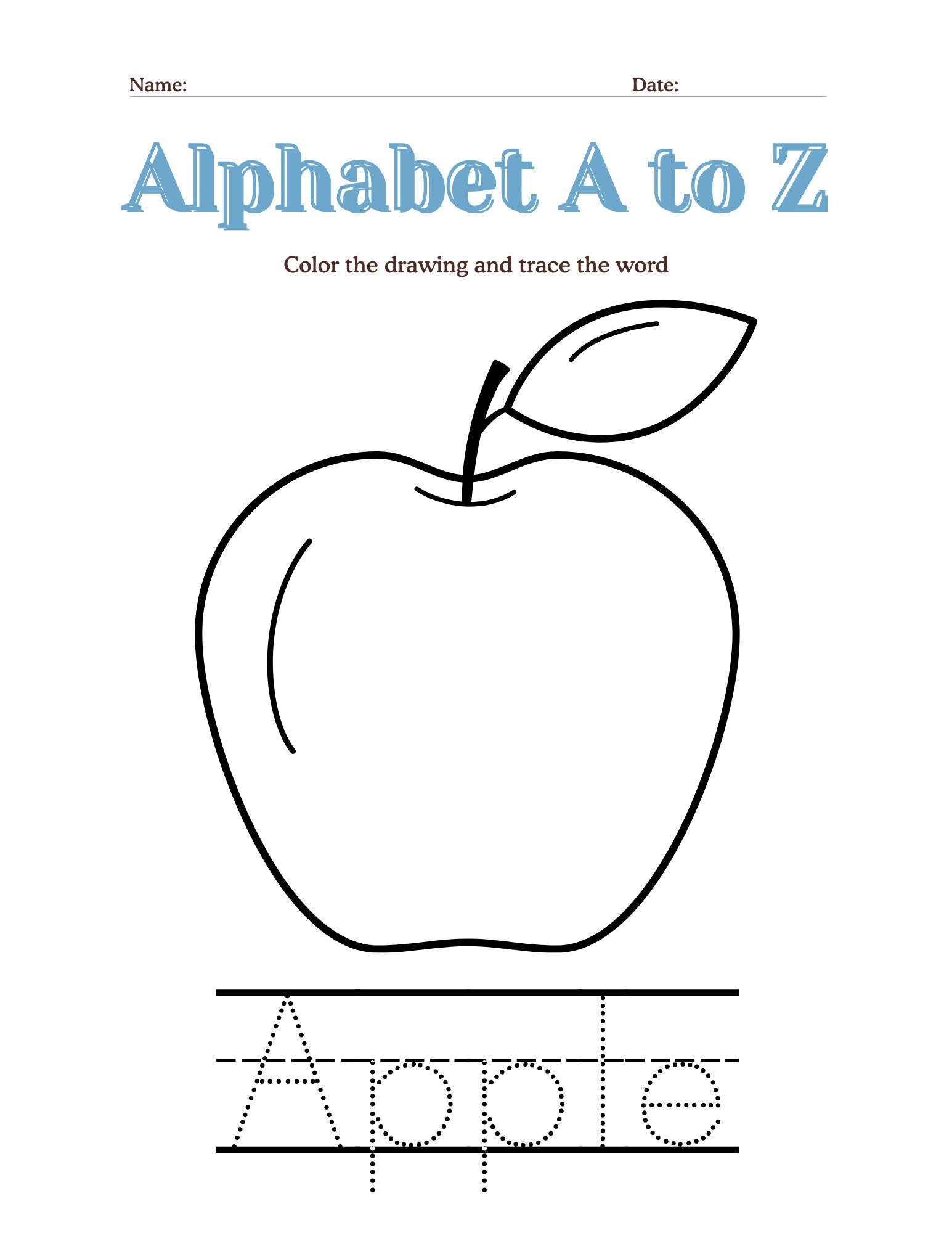 A to Z Color and Trace Alphabet Book! Color the Drawing and Trace the ...